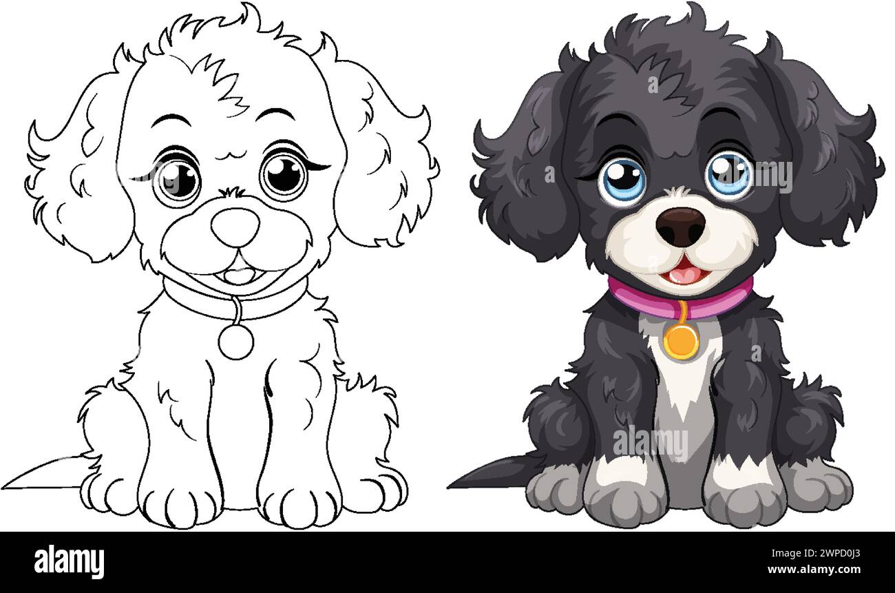 Two cute puppies in a playful vector illustration Stock Vector Image ...