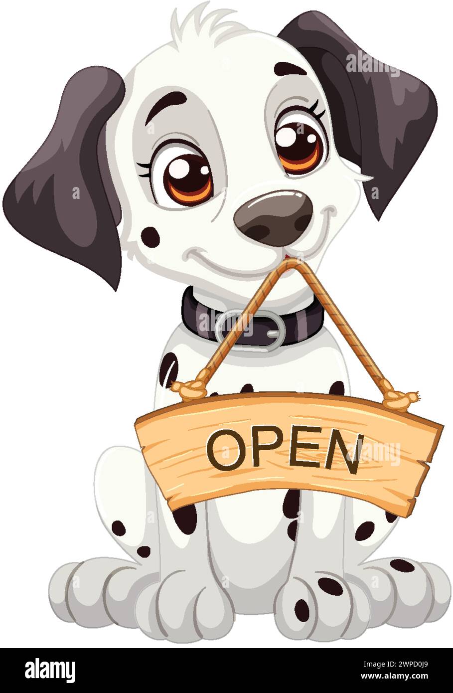 Cute cartoon dog holding a wooden open sign Stock Vector Image & Art ...