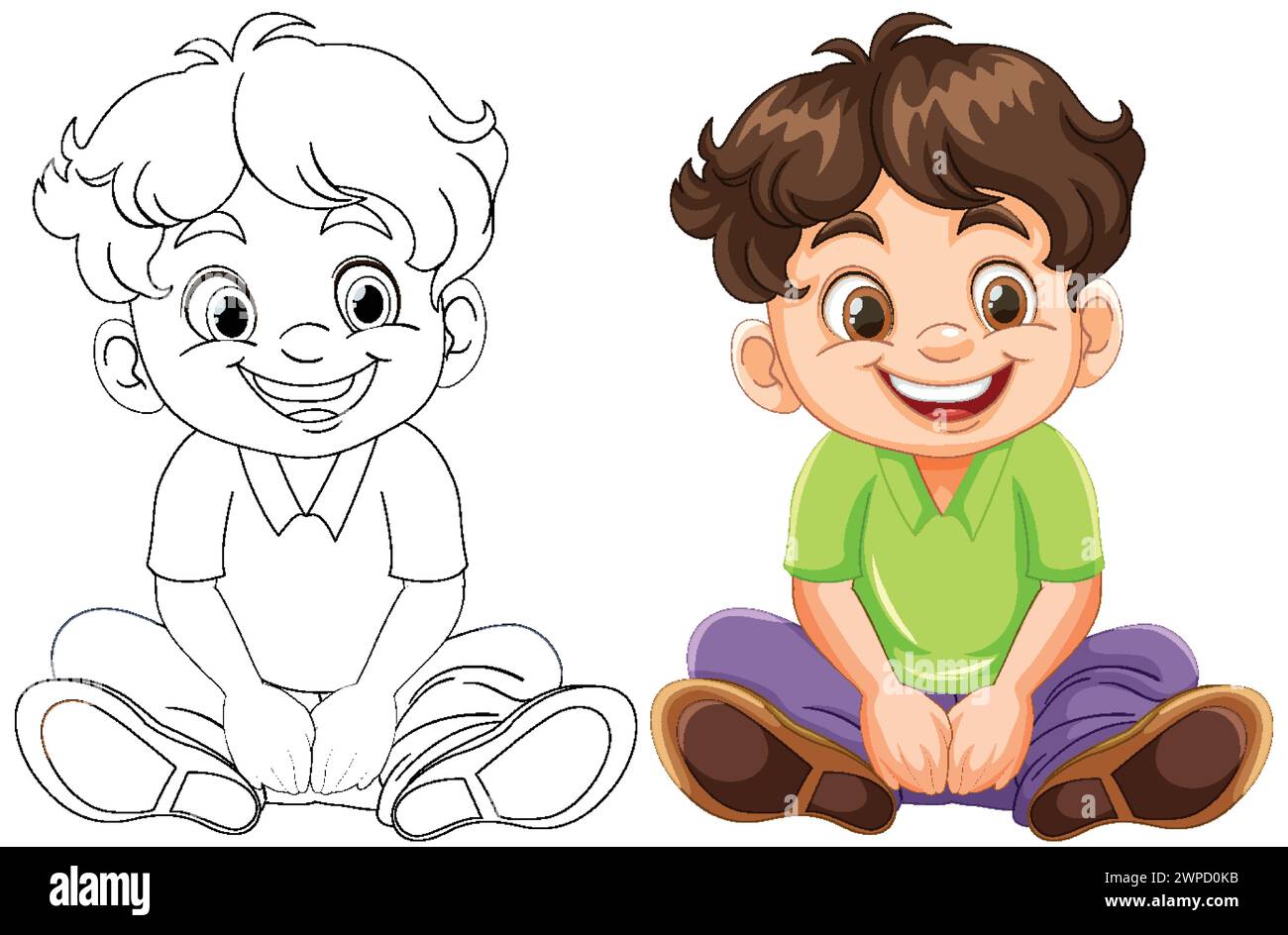 Vector illustration of a boy, colored and line art Stock Vector Image ...