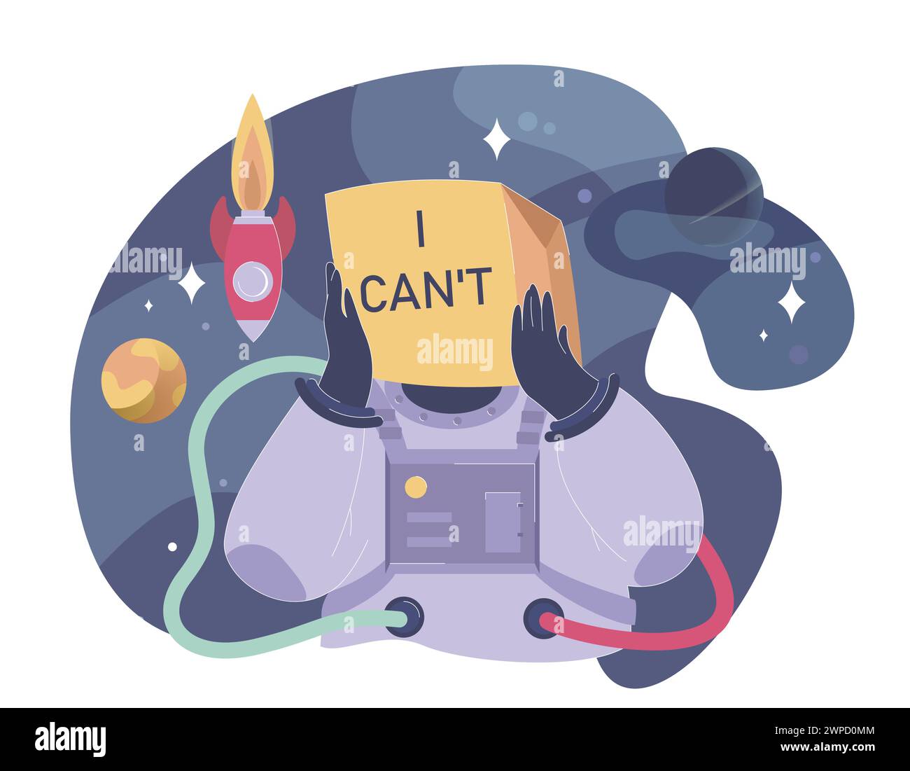 Loneliness. Unhappy person, astronaut left alone in space. Character ...