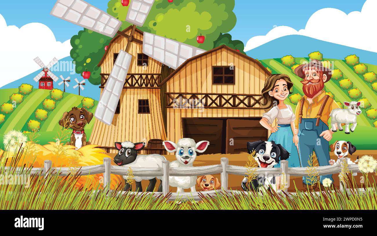 Illustration of a family enjoying their farm life Stock Vector Image ...