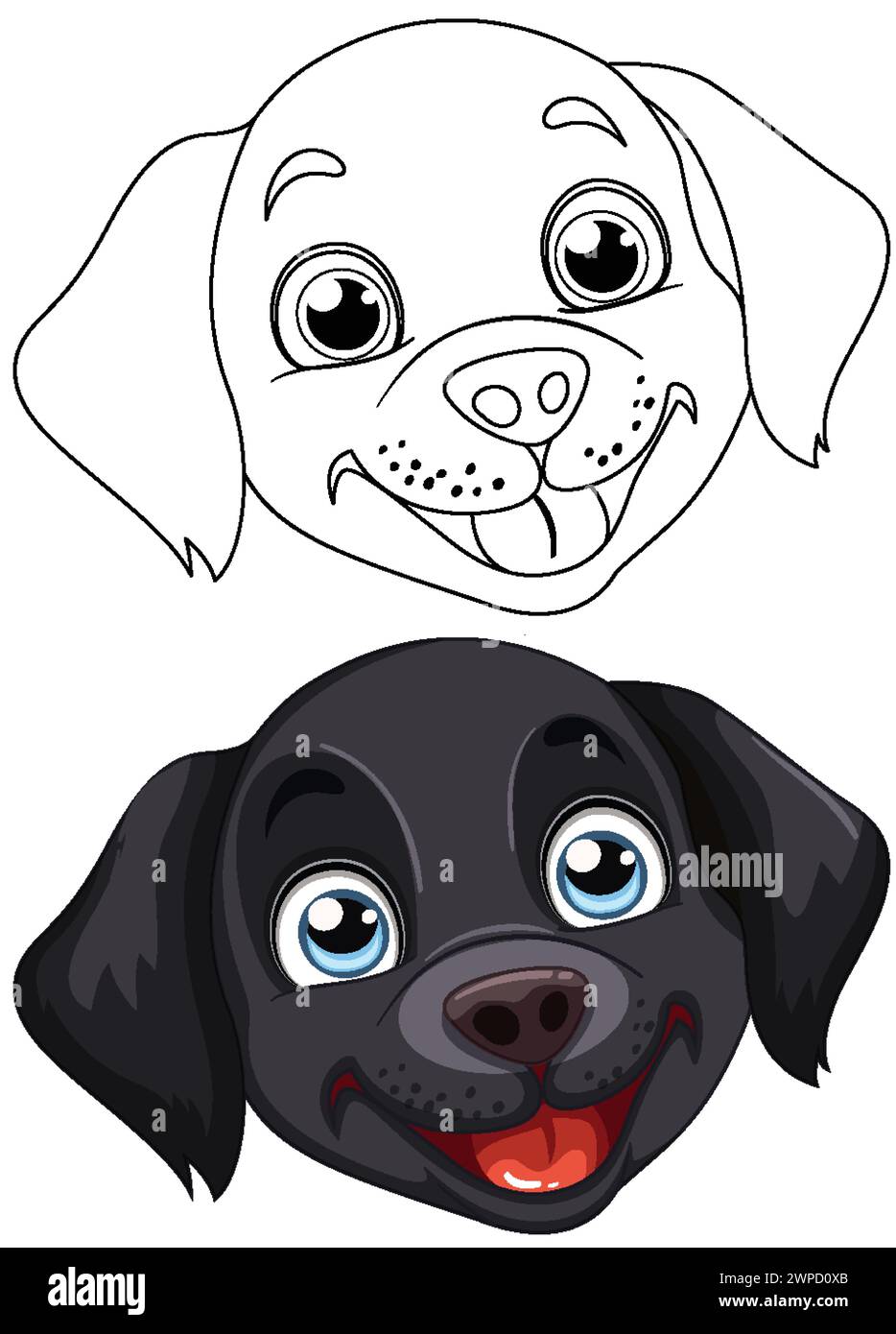 Two cartoon dogs, one colored and one outlined Stock Vector Image & Art ...