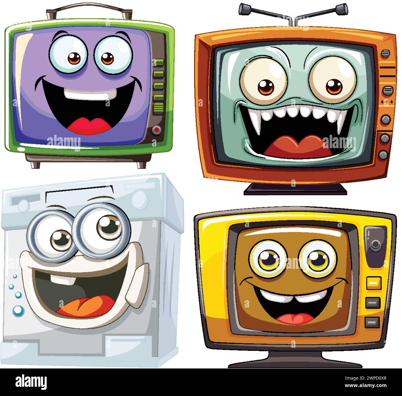 Four cartoon appliances with expressive faces Stock Vector Image & Art ...