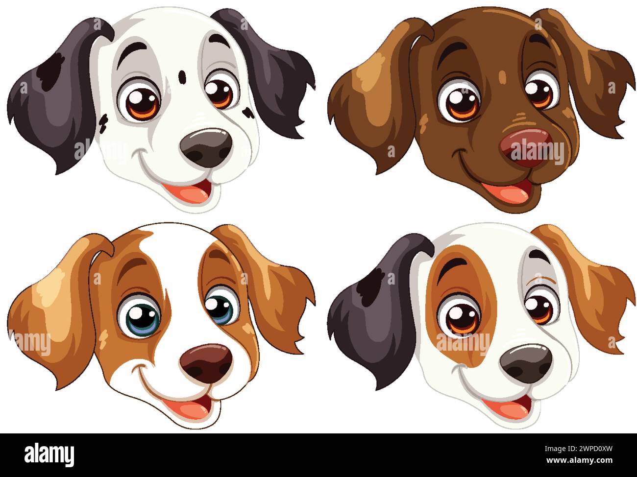 Four cute vector illustrated cartoon dog faces Stock Vector Image & Art ...