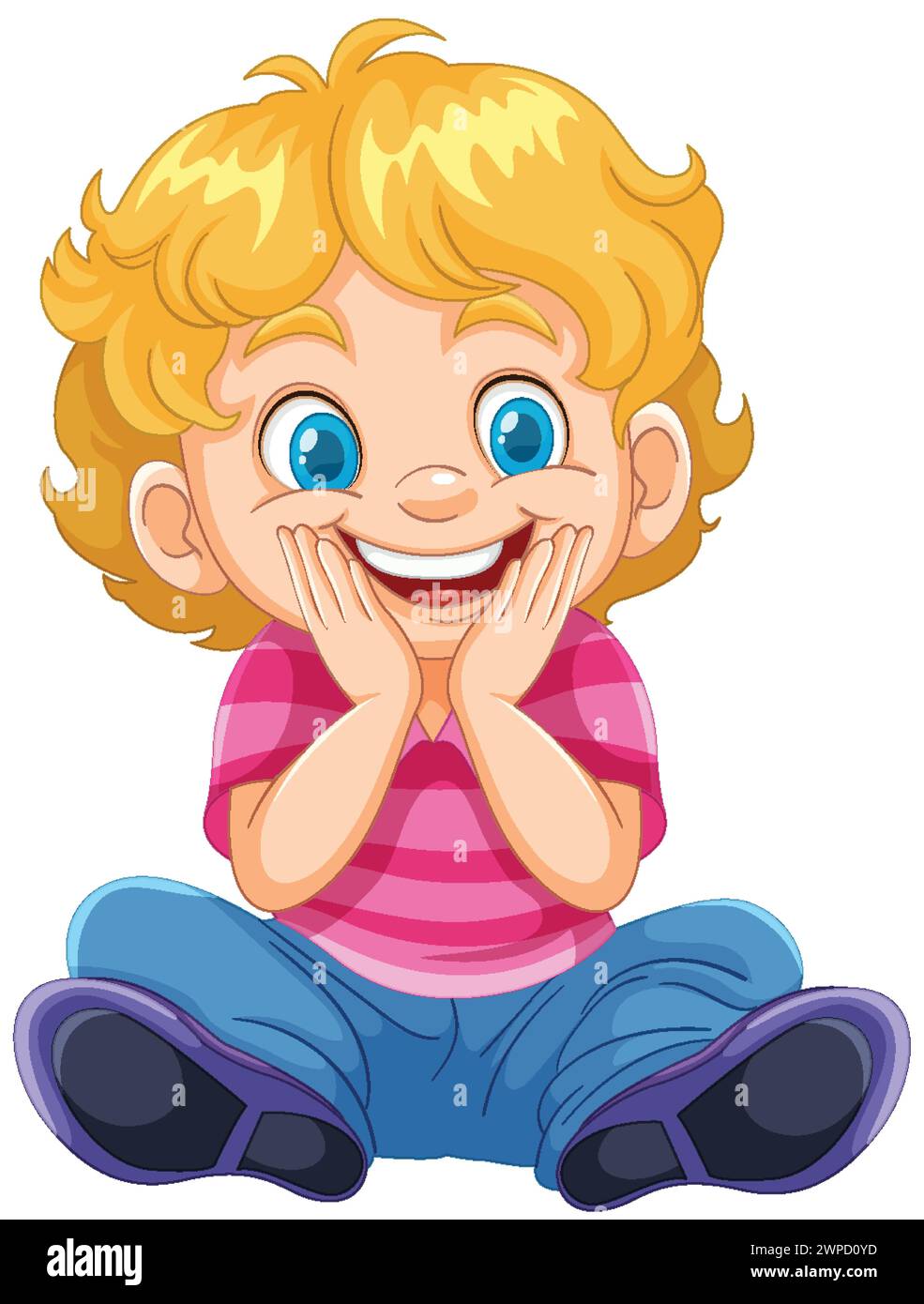 Vector illustration of a joyful, seated young child Stock Vector Image ...