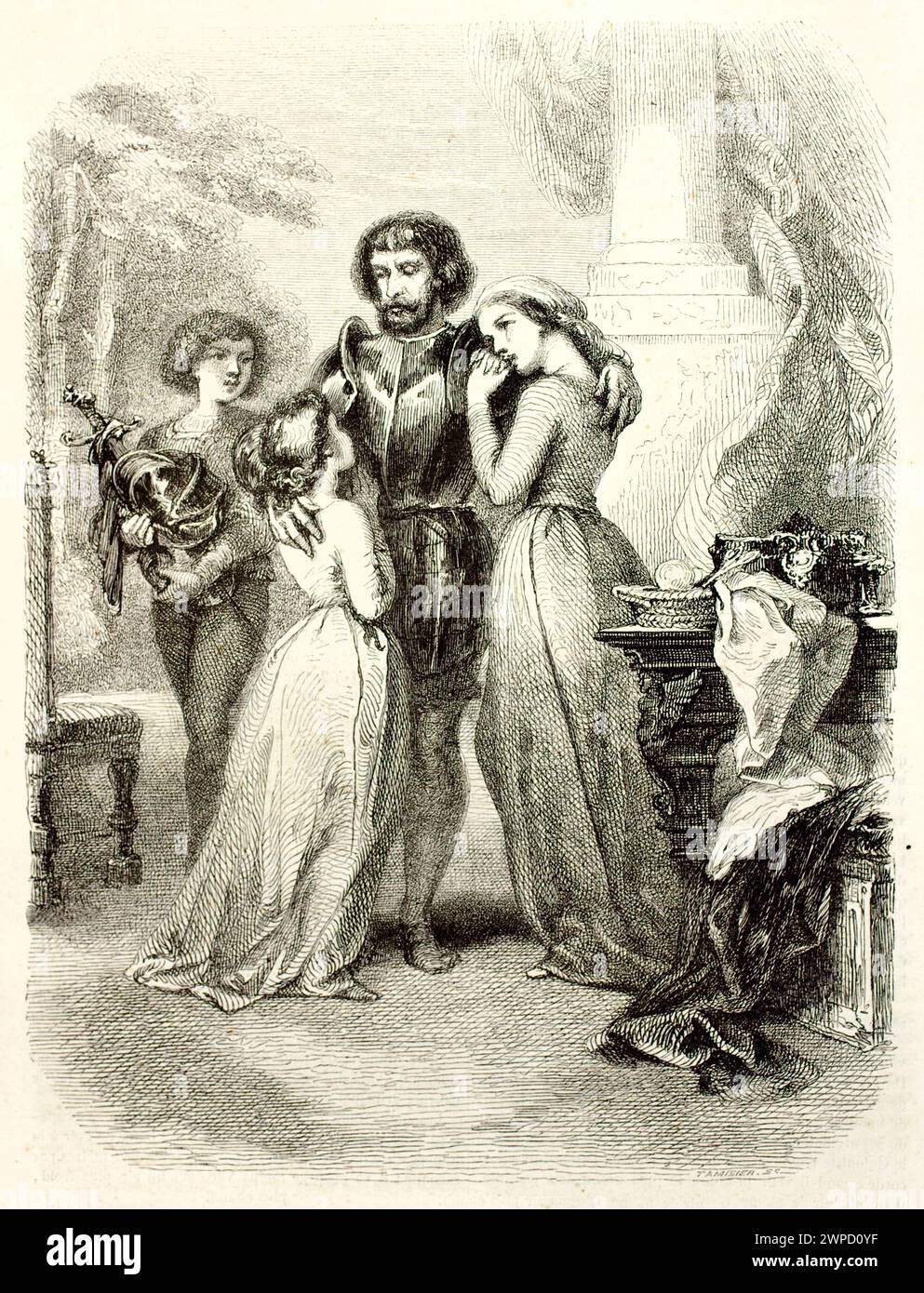 Engraved allegorical illustration symbolizing the three ages of life ...