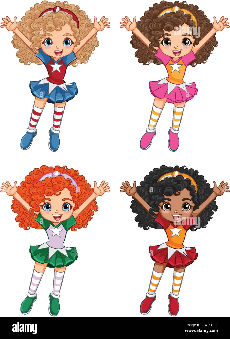 Four Diverse Superhero Girls With Colorful Costumes Stock Vector Image