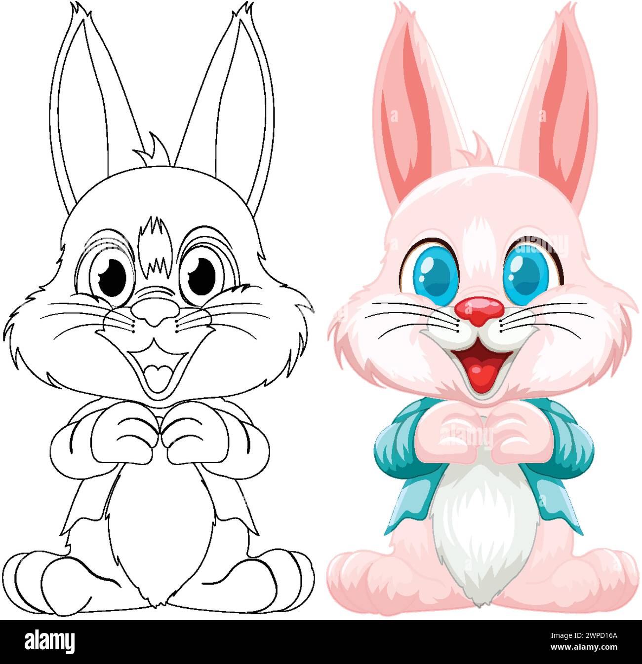 Two stylized rabbits, one sketched, one colored Stock Vector Image ...