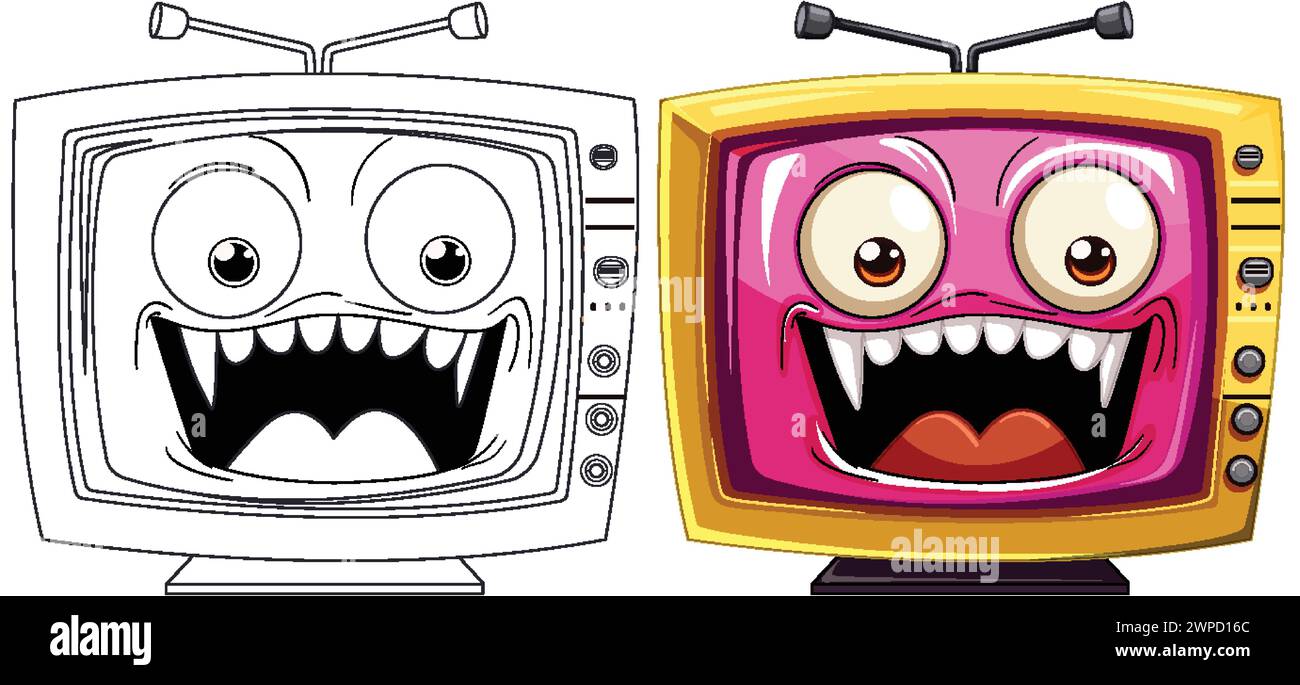 Two cartoon TVs with exaggerated happy expressions Stock Vector Image ...