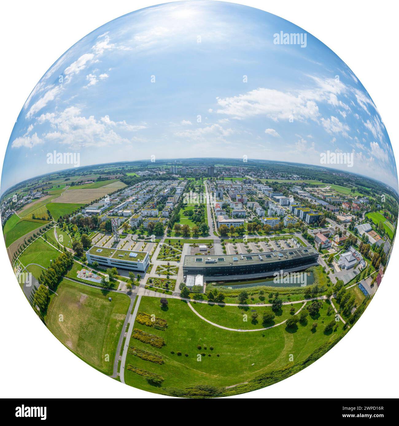 Aerial view of Neu-Ulm in Bavarian Swabia, view of the southern ...