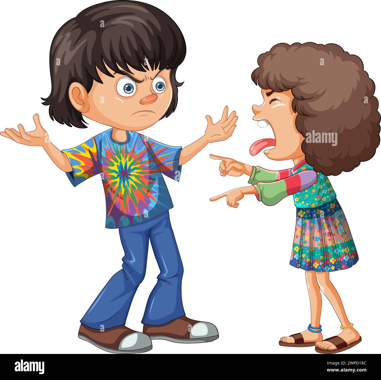Two cartoon children arguing, showing frustration Stock Vector Image ...
