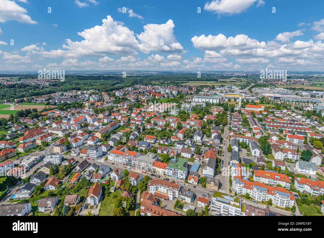 Aerial view of the town of Senden an der Iller south of Neu-Ulm in ...