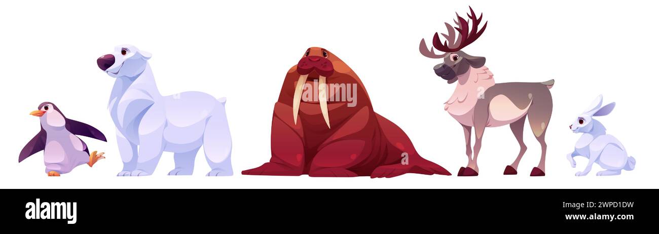 Polar animals set isolated on white background. Vector cartoon ...