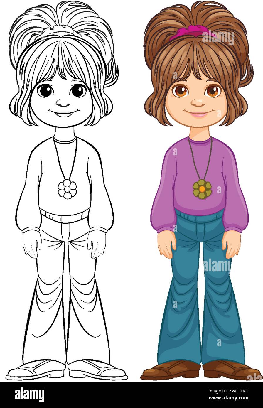 "Vector illustration of character before and after coloring Stock ...