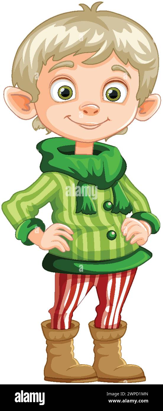 Smiling elf character dressed in holiday-themed clothes Stock Vector ...