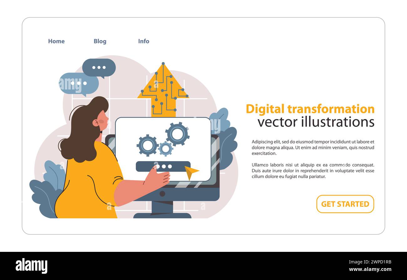 Technological innovations web banner or landing page. Digital progress, digitalization and ...
