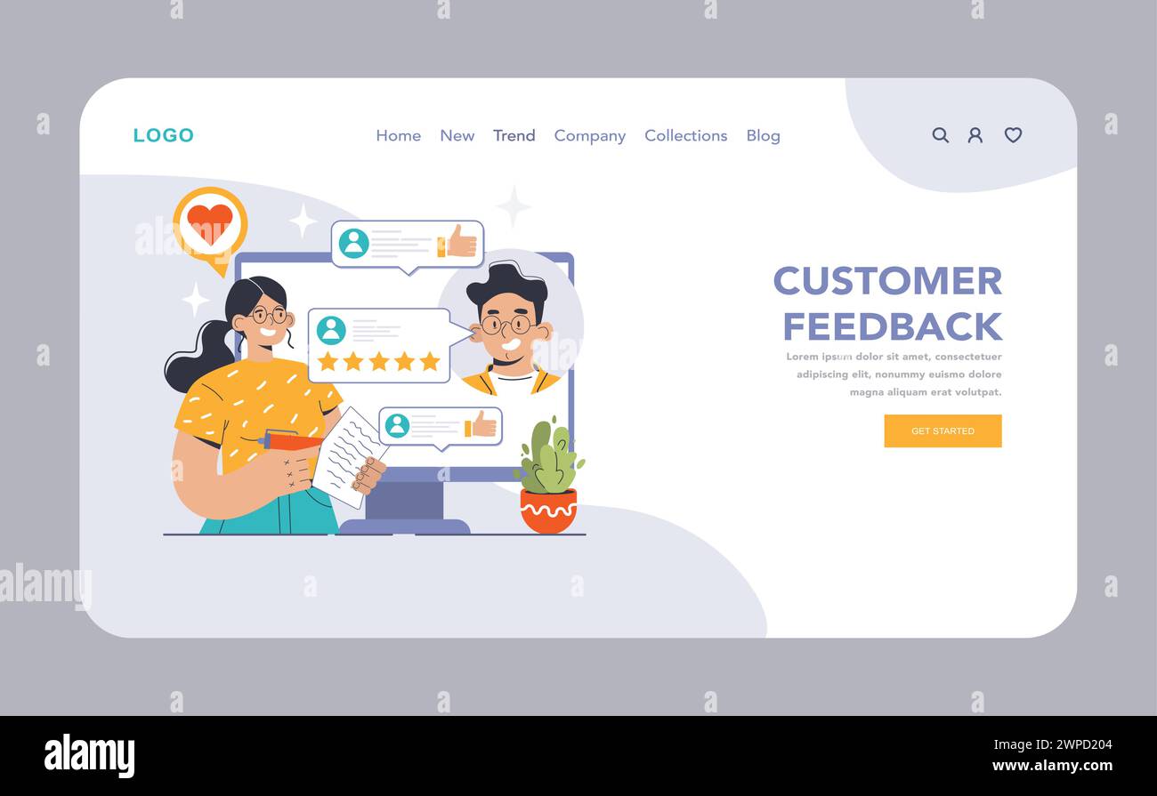 Customer feedback web banner or landing page. Consumer reviews public ...
