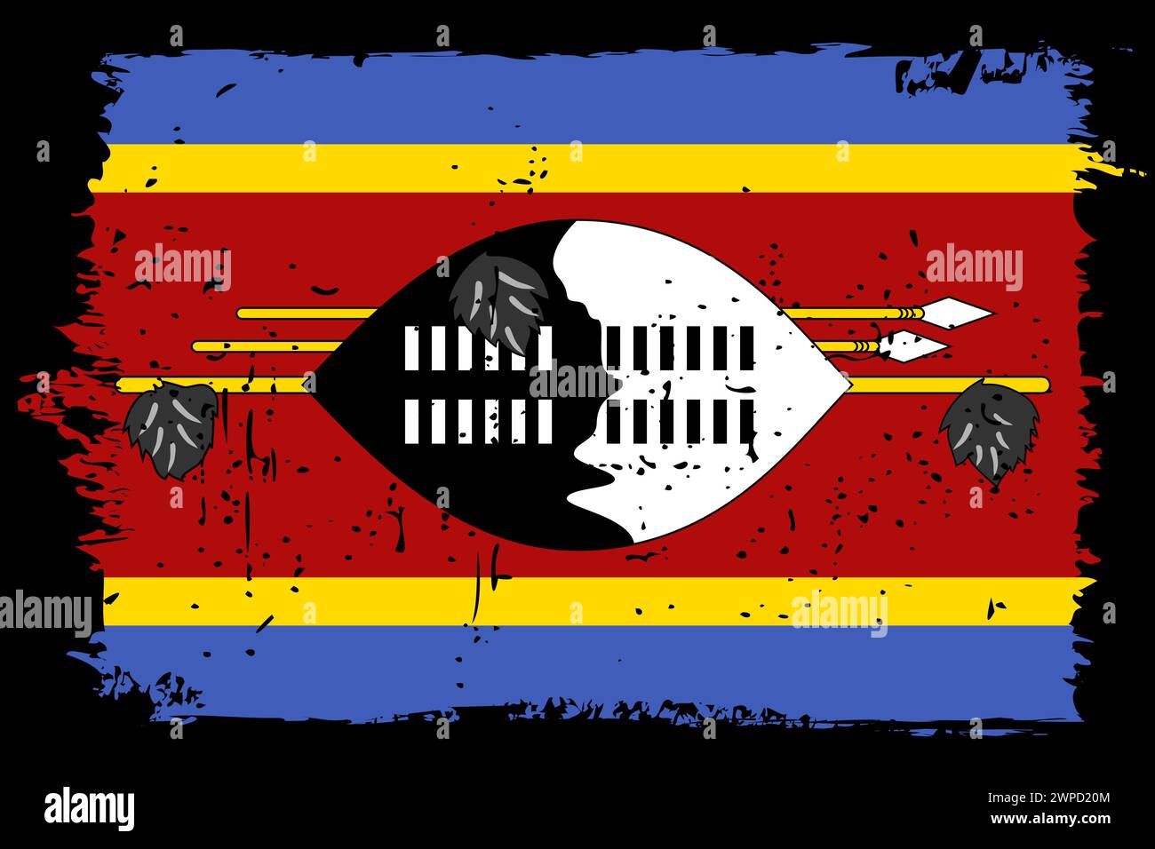 Eswatini flag - vector flag with stylish scratch effect and black grunge frame Stock Vector ...