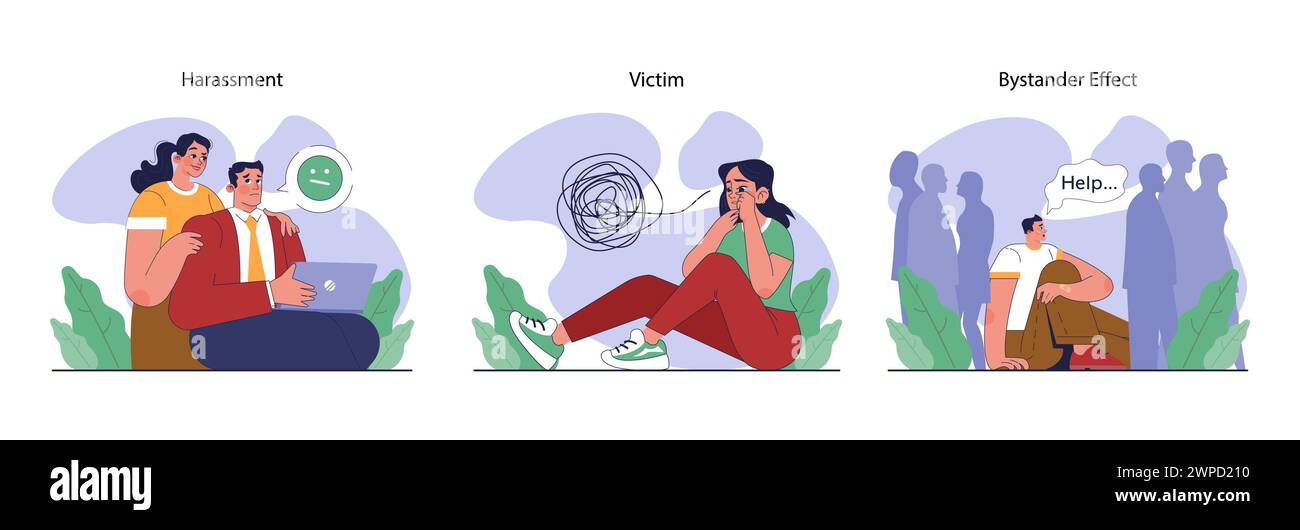 Bullying set. Upset victim being bullied and shamed by others ...