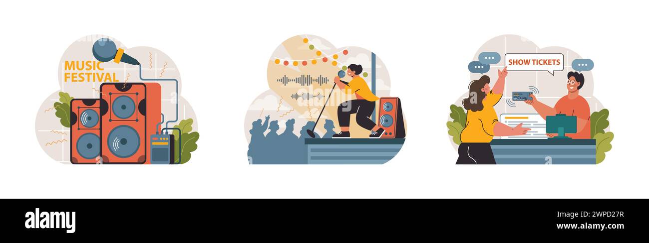 Music Festival set. Vibrant speakers blaring melodies, a passionate ...