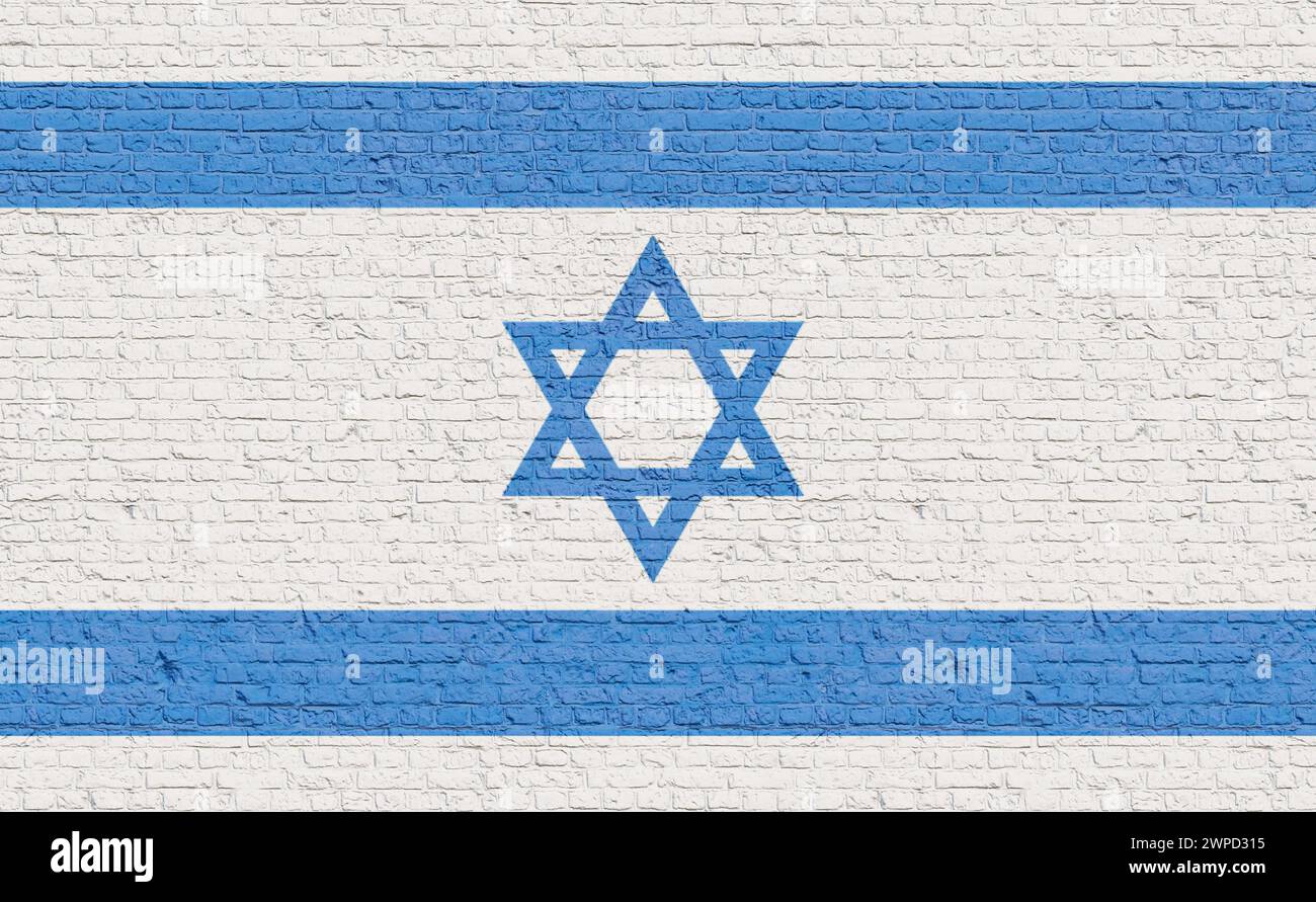 RECORD DATE NOT STATED Israel flag colors painted on a brick wall ...