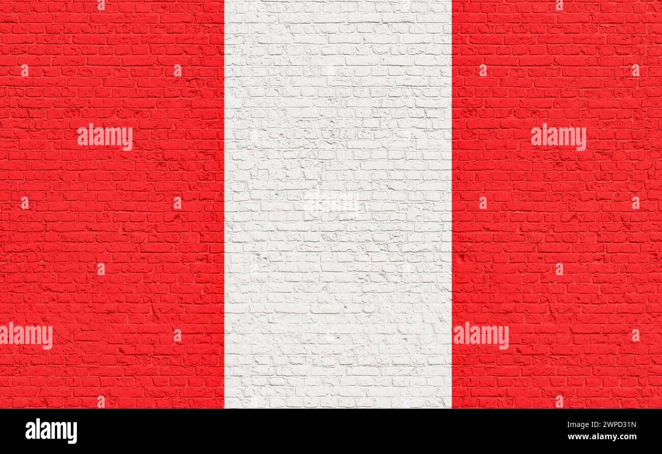 RECORD DATE NOT STATED Peru flag colors painted on a brick wall. Peru ...