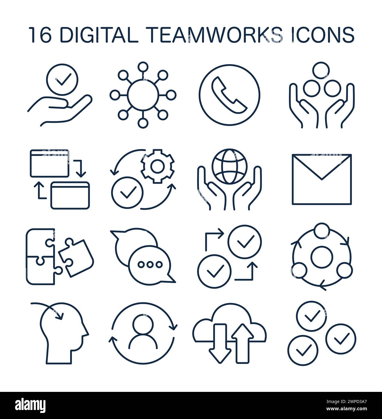 Digital Teamworks Icon Set. Essential collection for virtual collaboration and online project ...