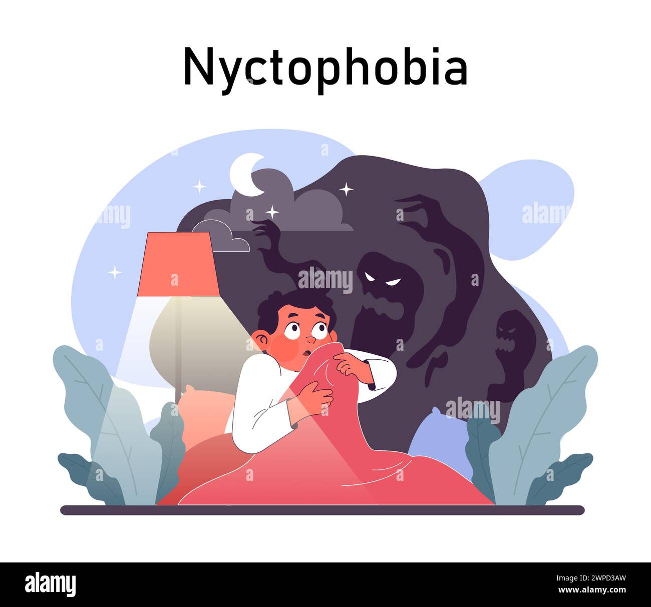 Nyctophobia. Human's irrational inner fears and panic. Mental disorder ...