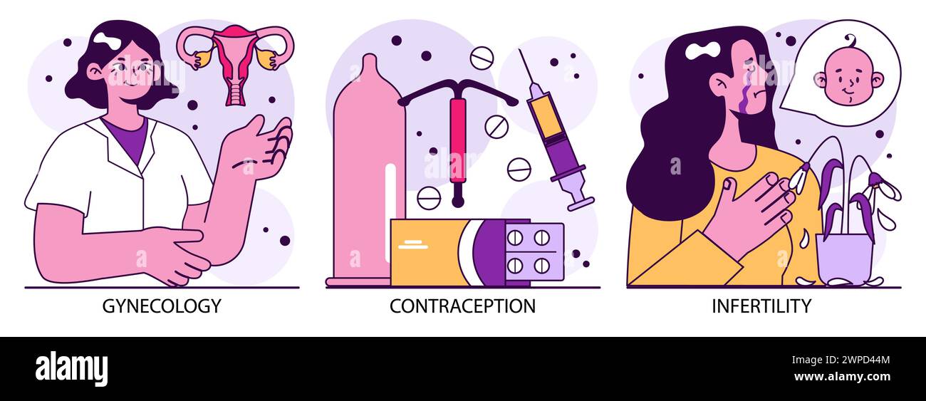 Reproductive health set. Pregnancy monitoring and gynecology disease ...