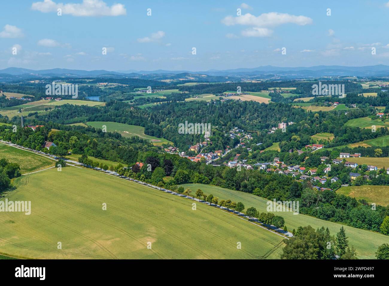 Aerial view of the three-river city of Passau at the confluence of the ...