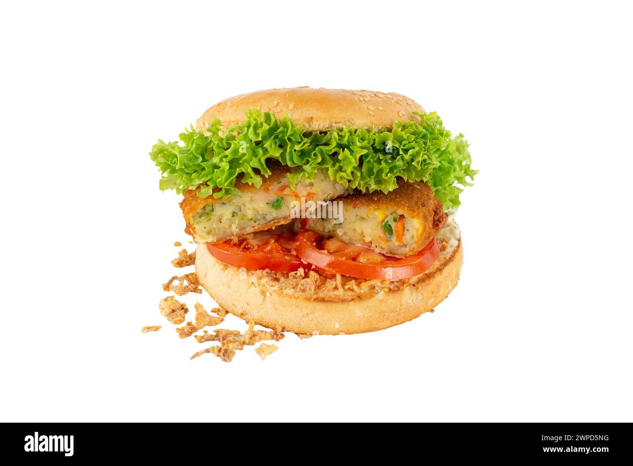 A cheese-free vegetarian burger made from vegetables and breadcrumbs ...