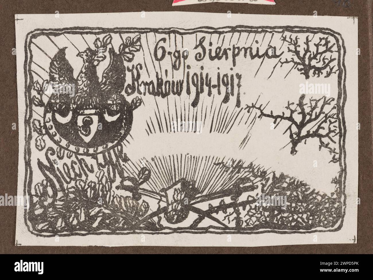 Occasional printing depicting the eagle of the Polish Legions, two crossed sabers and Uhlan hat ...