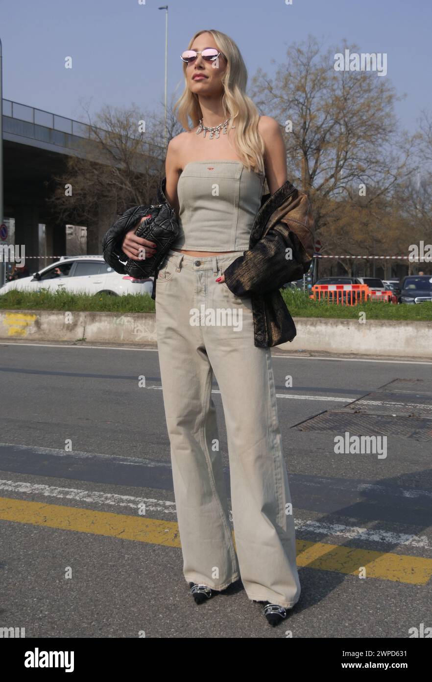 Fashion blogger street style outfit before Diesel fashion show during ...