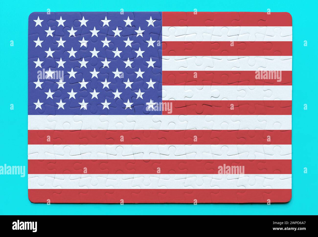 Patriotic puzzle forming the iconic flag of the United States of ...