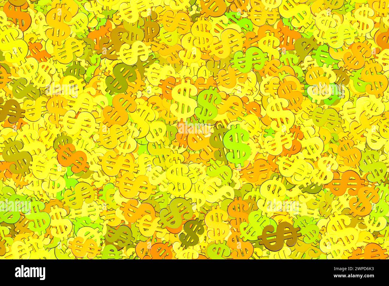 Abstract background featuring a mound of golden dollar signs ...