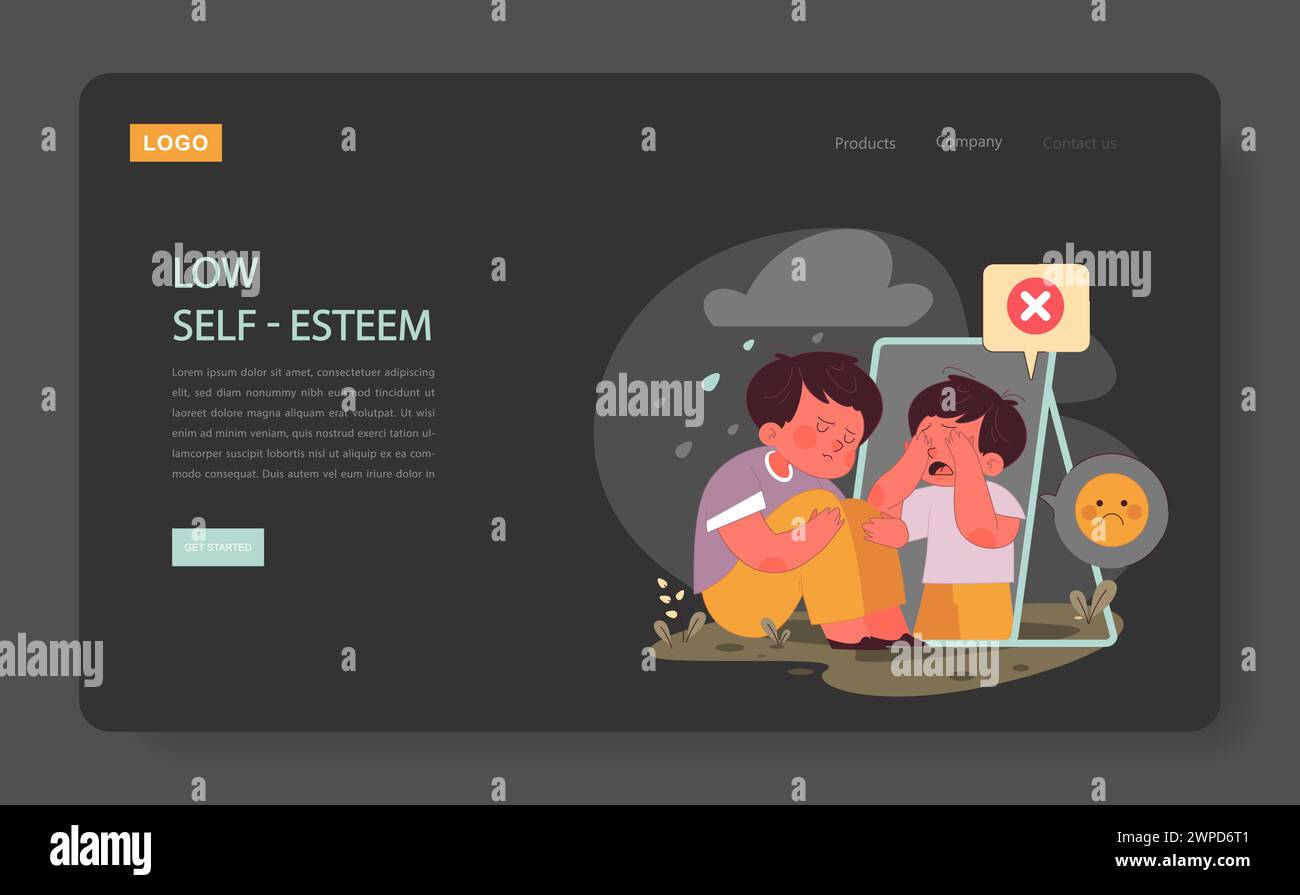 Neglected child' low self-esteem nighmode or darkmode web banner or ...