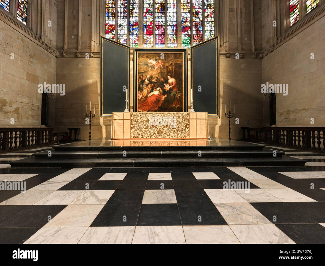 'Adoration of the Magi' painting, by Rubens, behind the altar in King's College chapel ...