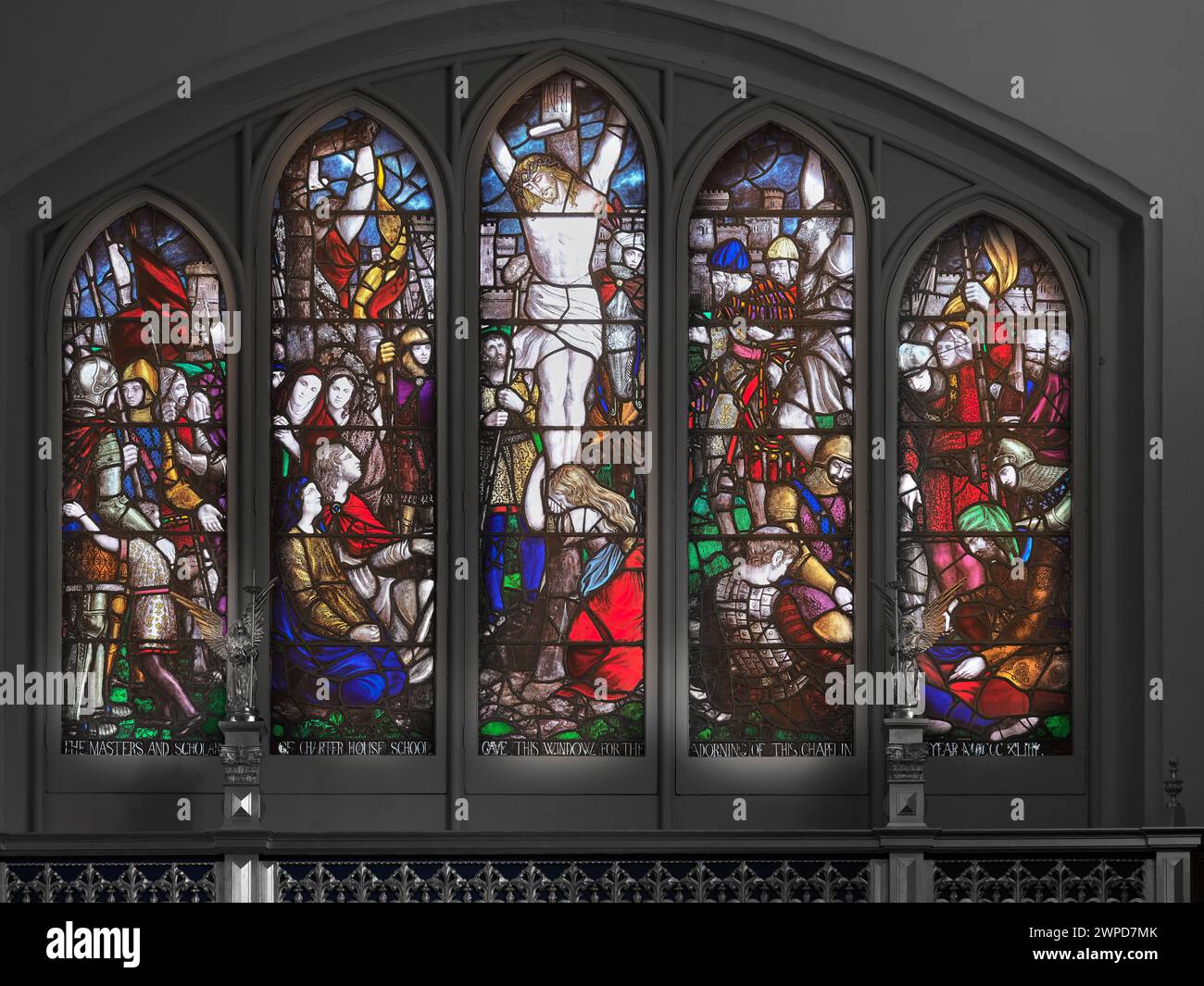 Stained glass window, of the crucifixion of Jesus Christ, in the ...