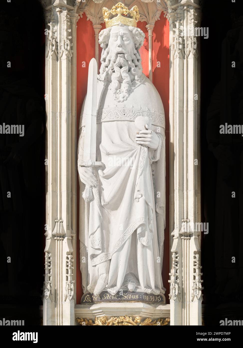 Statue of a medieval english king, Henry II, on the rood screen in the ...