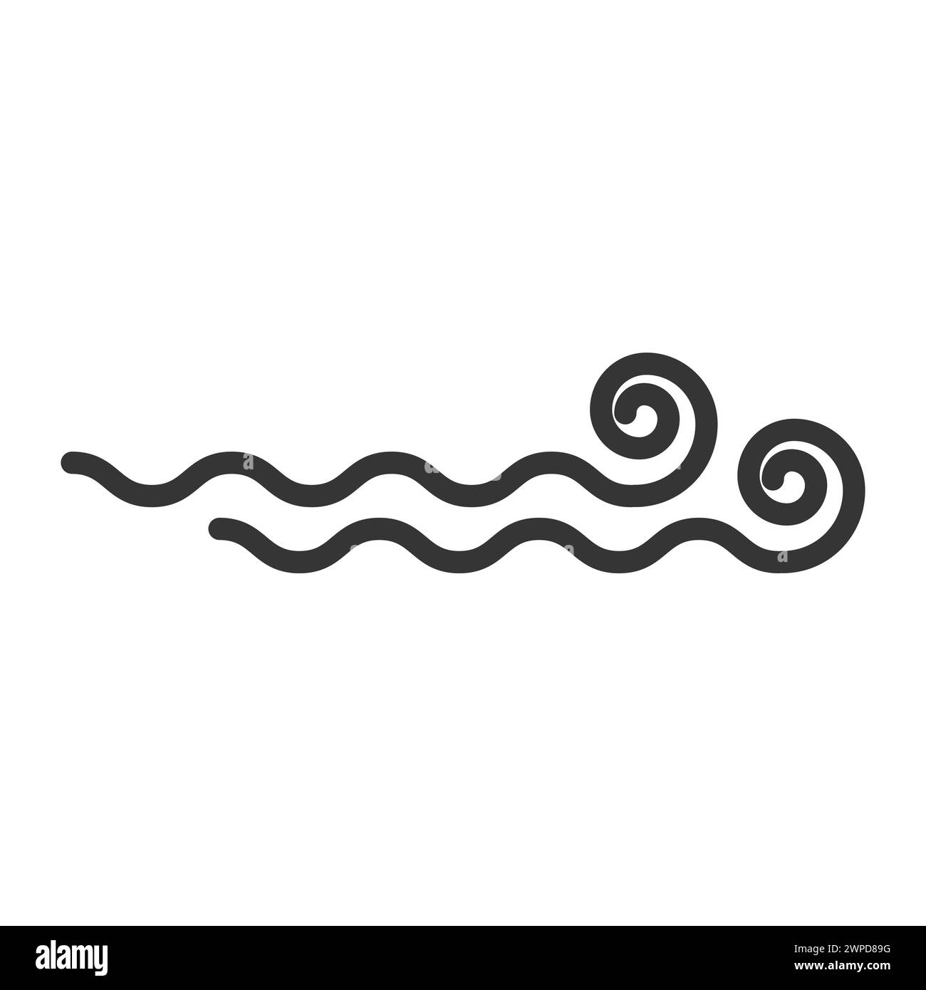 Wind direction of air movement sign, black curl lines silhouette sign ...