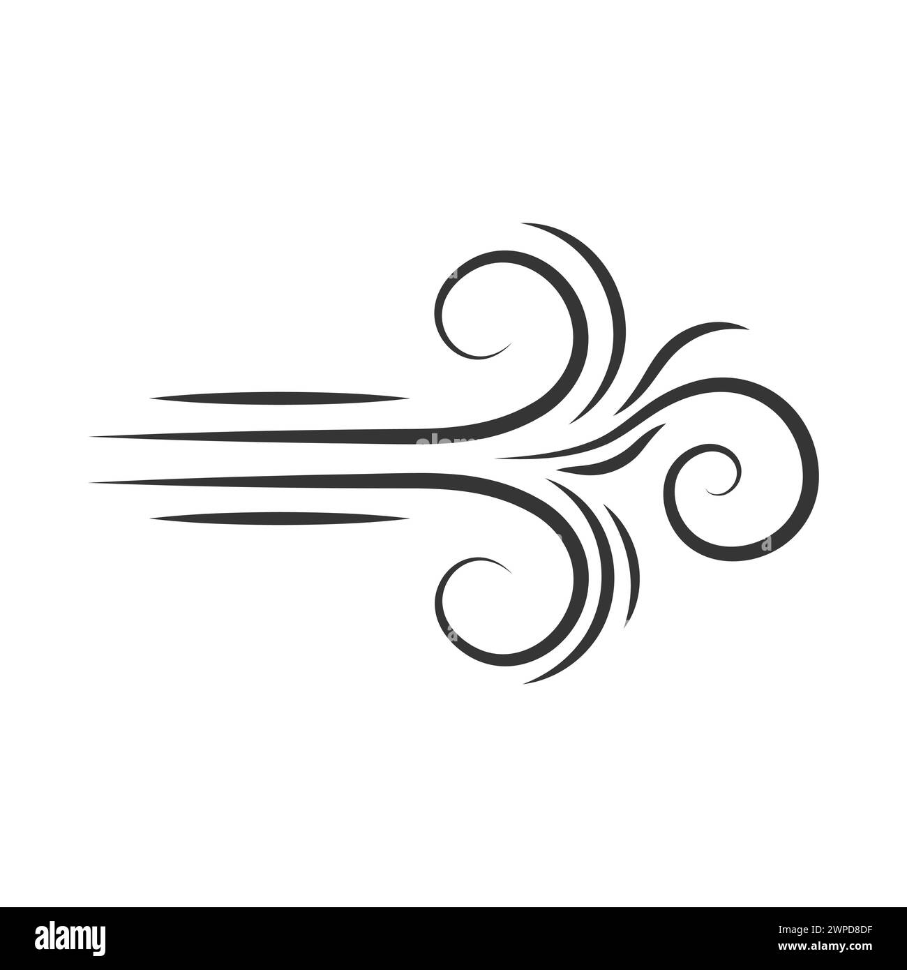 Wind direction of air movement sign, black curl lines silhouette sign ...