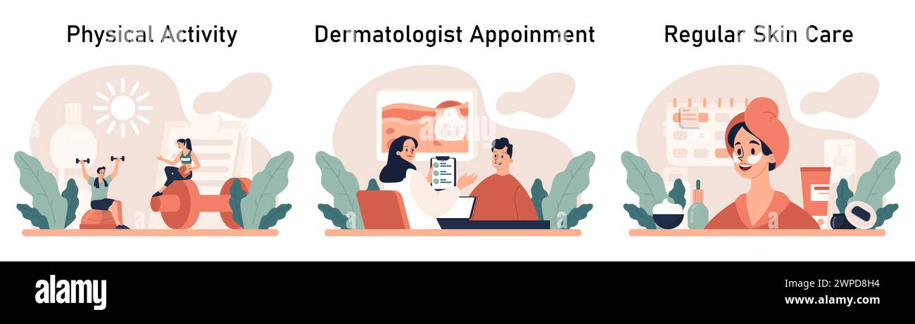 Acne treatment set. Dermatology and cosmetology diagnosis and care ...