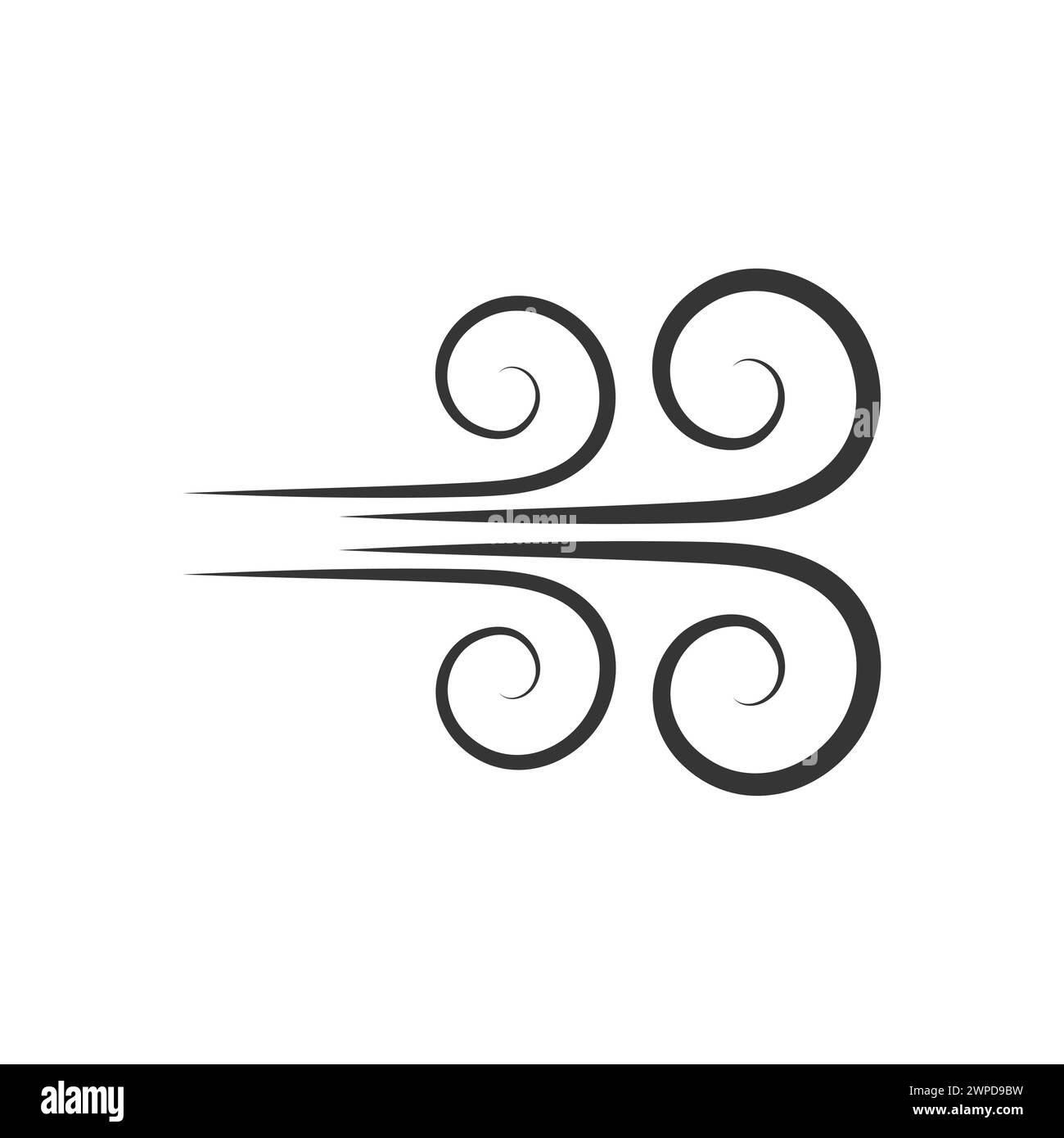 Wind direction of air movement sign, black curl lines silhouette sign ...