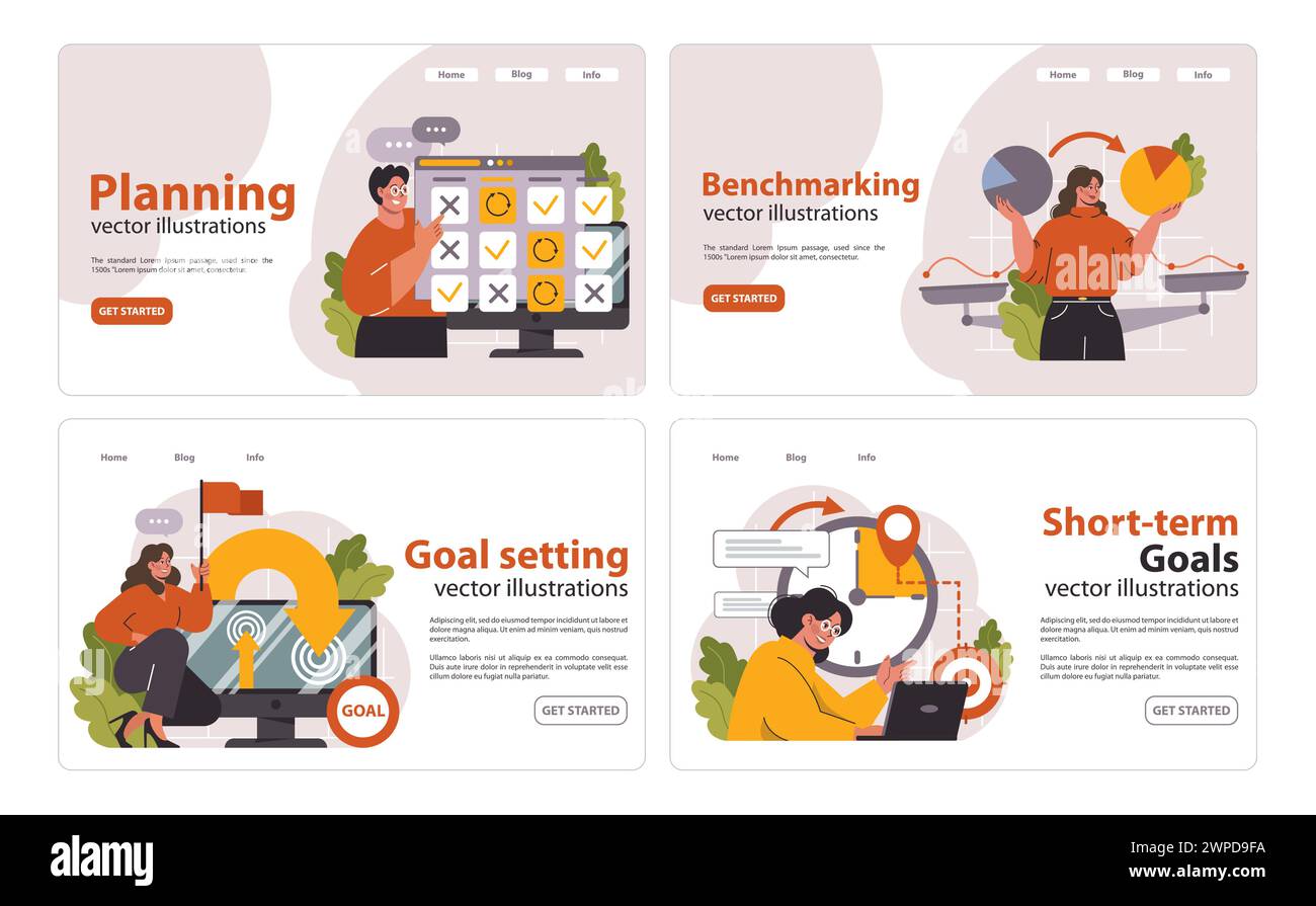 Business Strategy Set. Navigating through planning and benchmarking ...