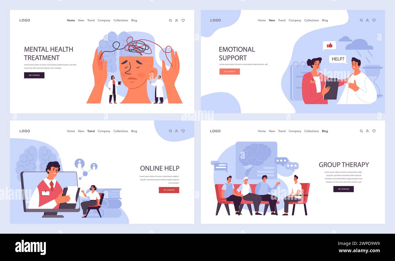 Psychotherapy web banner or landing page set. Psychiatrist consulting ...
