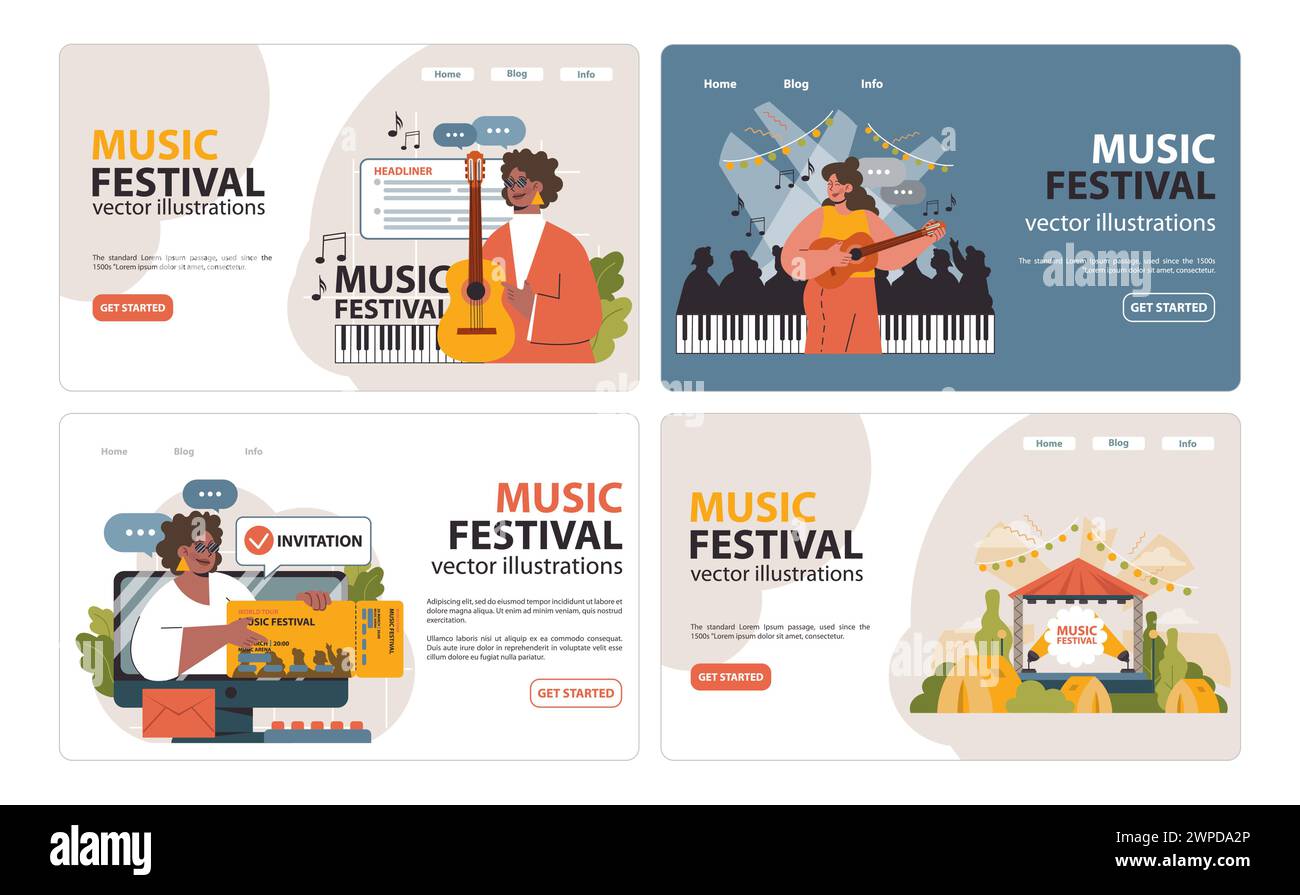 Music Festival set. Vibrant artists perform live, fans enjoy melodies ...