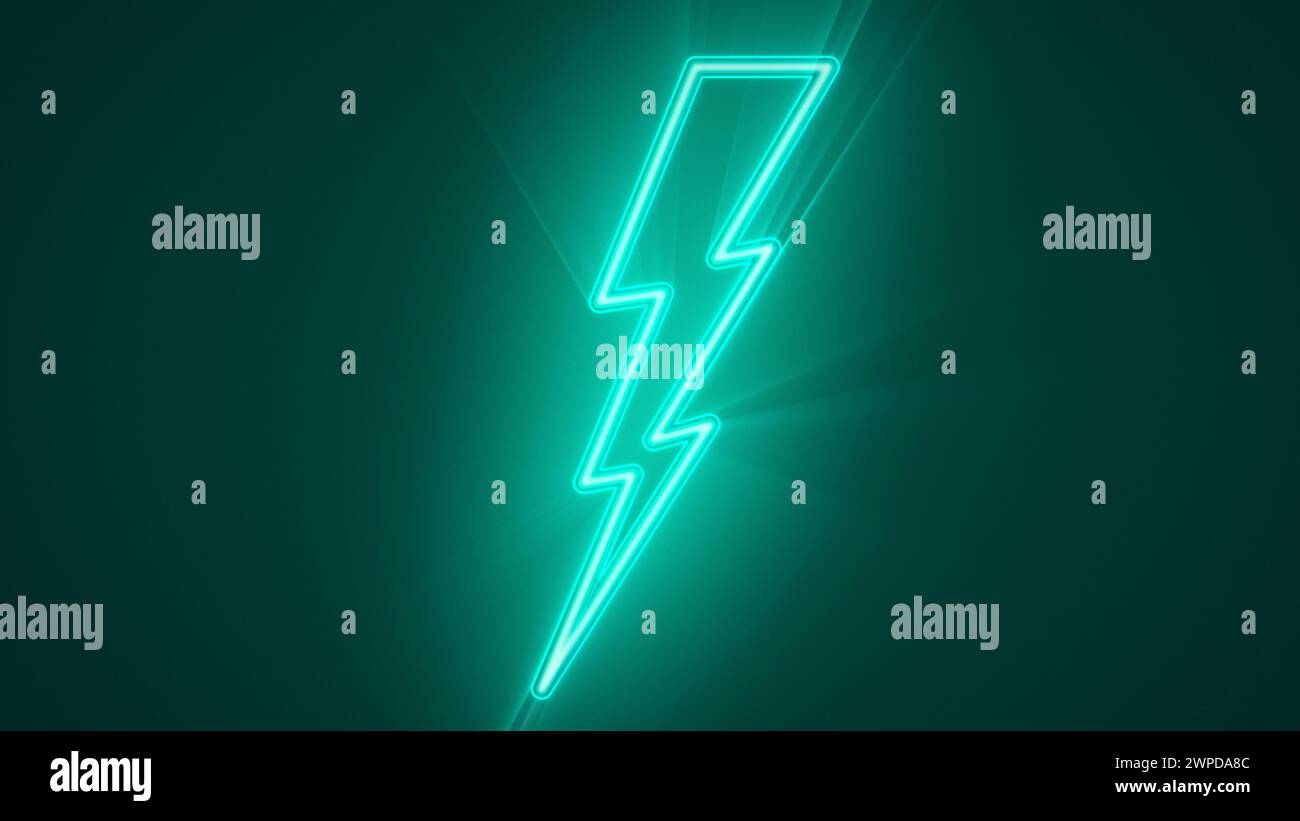 bolt flash neon glowing symbol cyan blue 3d illustration Stock Photo ...