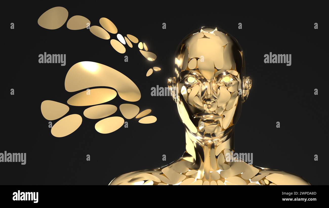 Female woman gold metal face portrait sci fi cyber 3d illustration 3d ...
