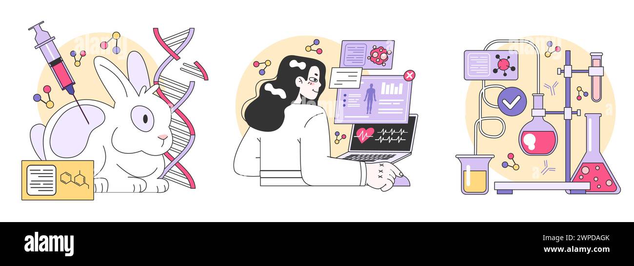 Medical research set. Biotechnology, medicine and pharmacology ...