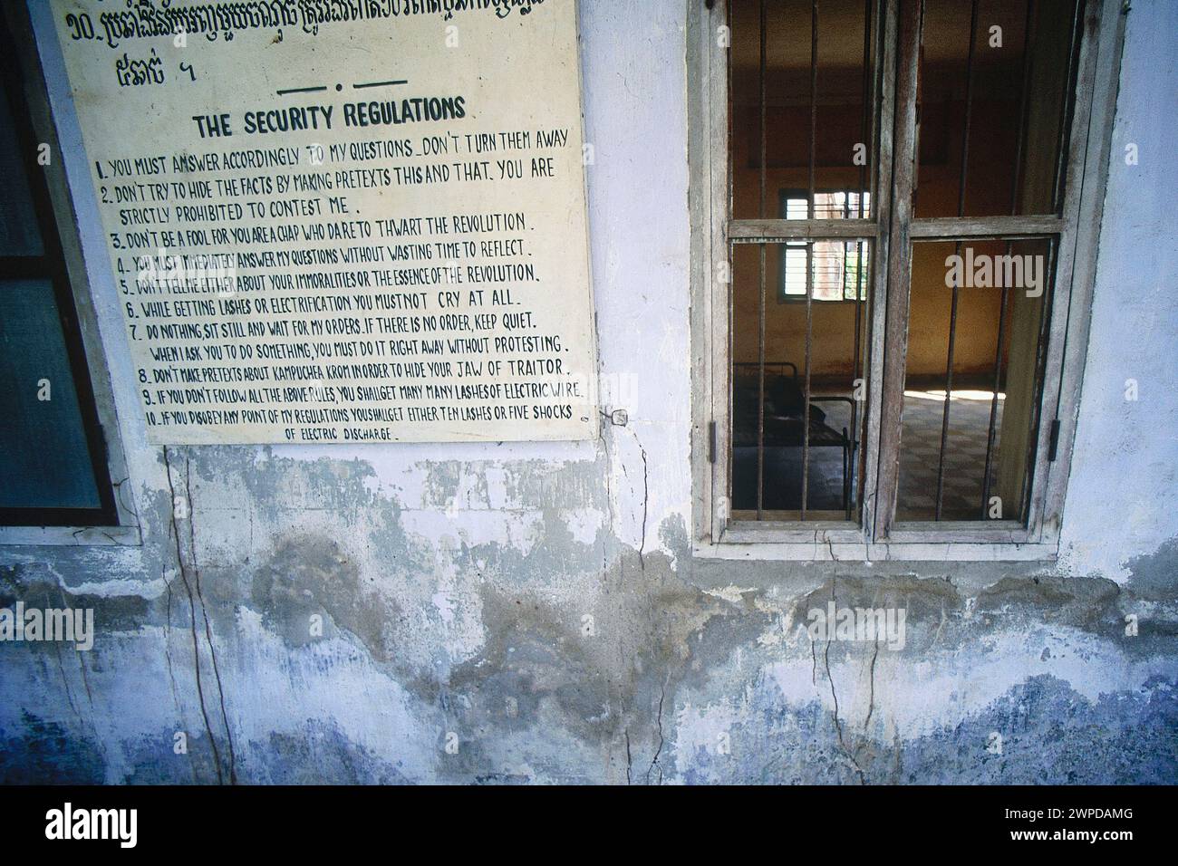 Security Regulations sign for prisoners on wall, taken in 1995, Toul ...